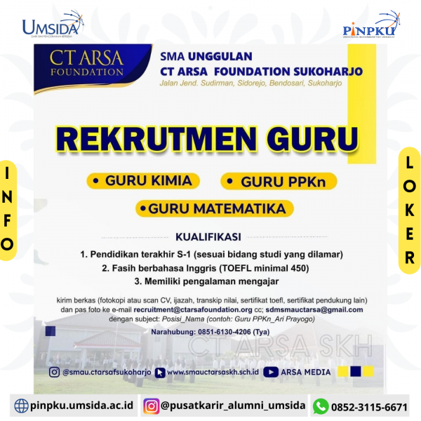 SMA UNGGULAN CT Arsa Foundation Sukoharjo Open Rekrutmen – Pusat ...