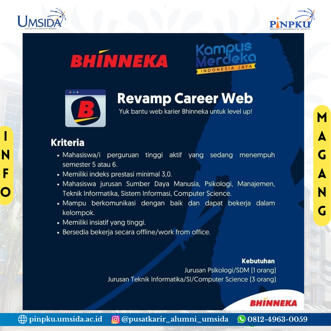 Magang Kampus Merdeka x Bhinneka – Pusat Informasi & Pengembangan Karir