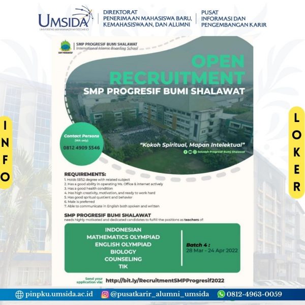 Open Recruitment GURU di SMP Progesif Bumi Sholawat – Pusat Informasi ...