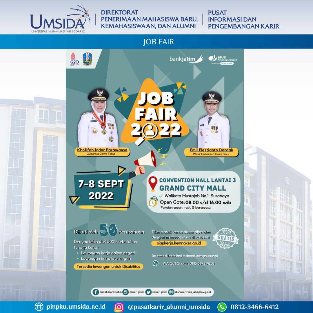 7-8 SEPTEMBER 2022 JOB FAIR DISNAKER JATIM – Pusat Informasi ...