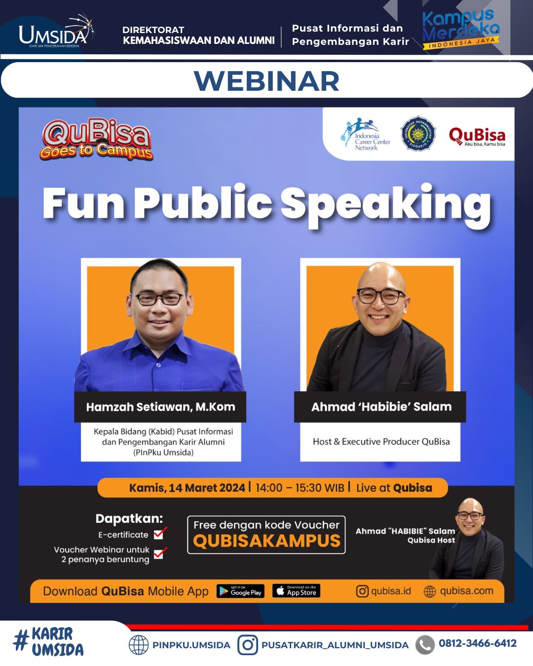 WEBINAR UMSIDA X QUBISA – Pusat Informasi & Pengembangan Karir